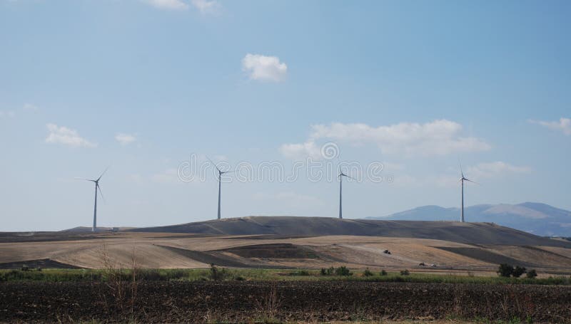Row of Wind Turbines in Puglia Stock Image - Image of farmland ...
