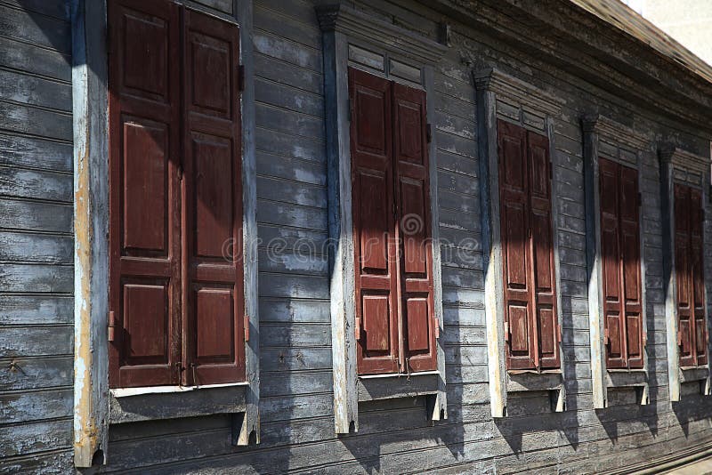 Row of Windows with Closed Shutters Stock Photo - Image of country ...
