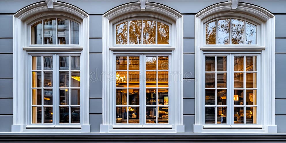 A Row of Windows on the Side of a Building Stock Photo - Image of shop ...