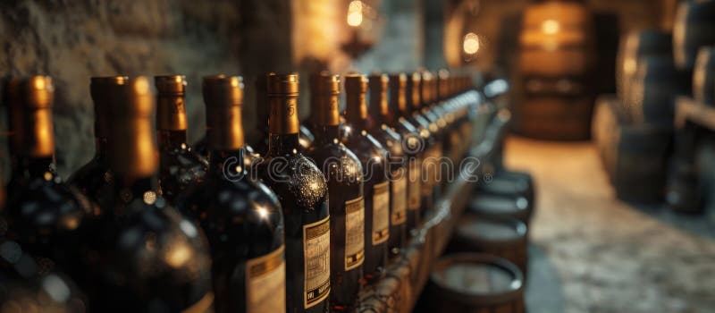Row of Wine Bottles on Display Stock Image - Image of grape, inventory ...