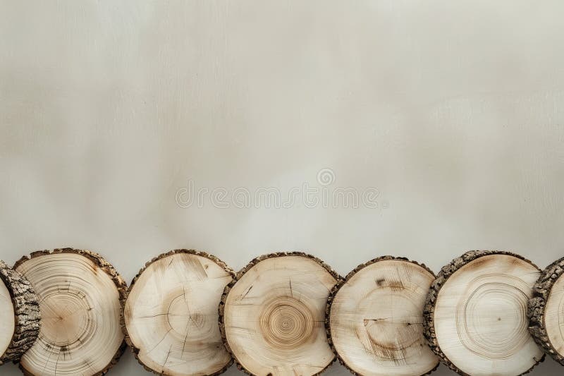 A Row of Wood Slices on a White Wall Stock Image - Image of slices ...