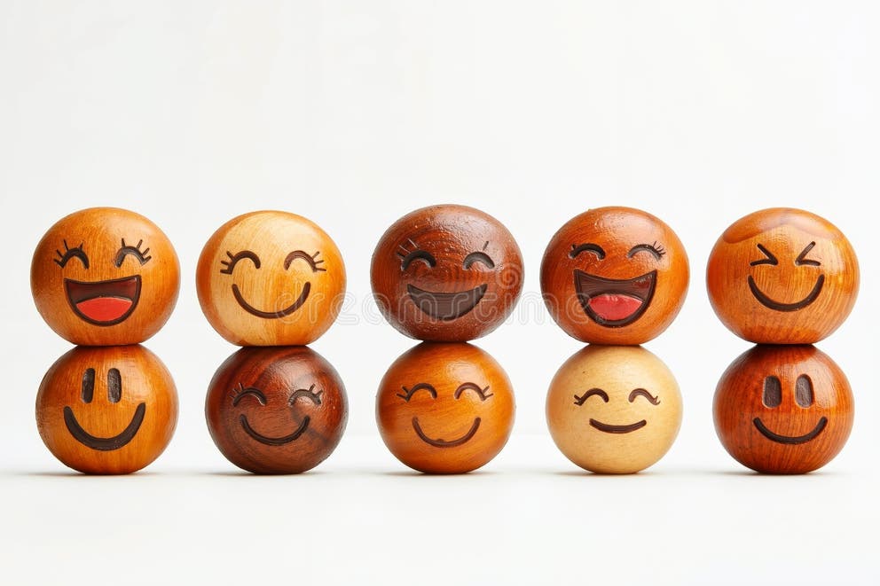 A Row of Wooden Balls with Smiley Faces on Them Stock Image - Image of ...