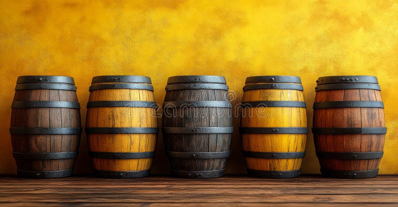 A Row of Wooden Barrels with Different Colors and Sizes Stock Image ...