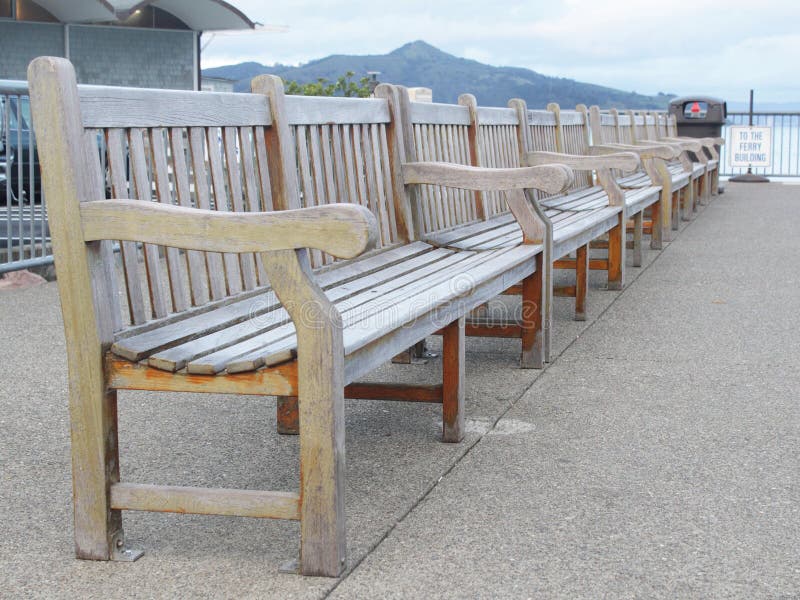Row of Wooden Benches of Wharf Stock Photo - Image of blue, white: 13163630