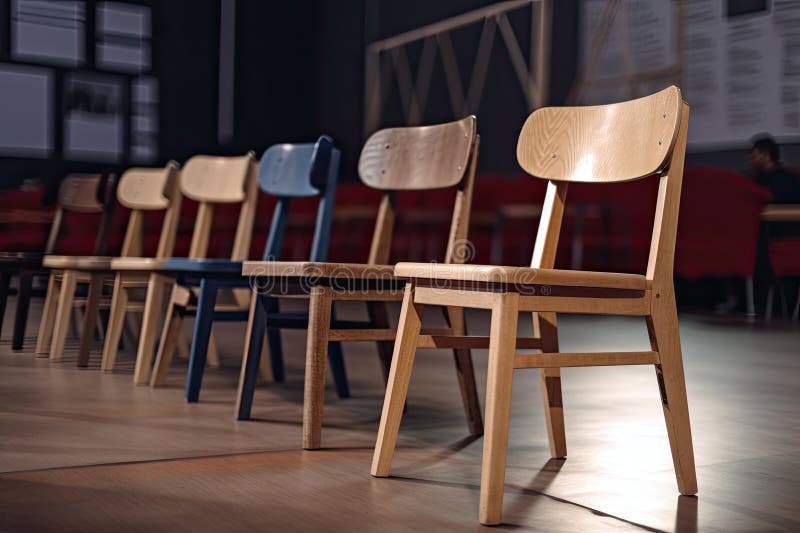 A Row of Wooden Chairs on a Stage, Ready for the Next Presentation ...