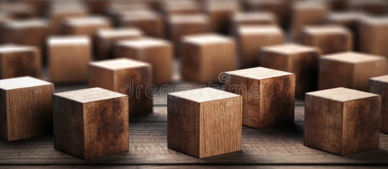 Row of Wooden Cubes on Table, Hardwood Rectangles, Lined Up Stock Photo ...