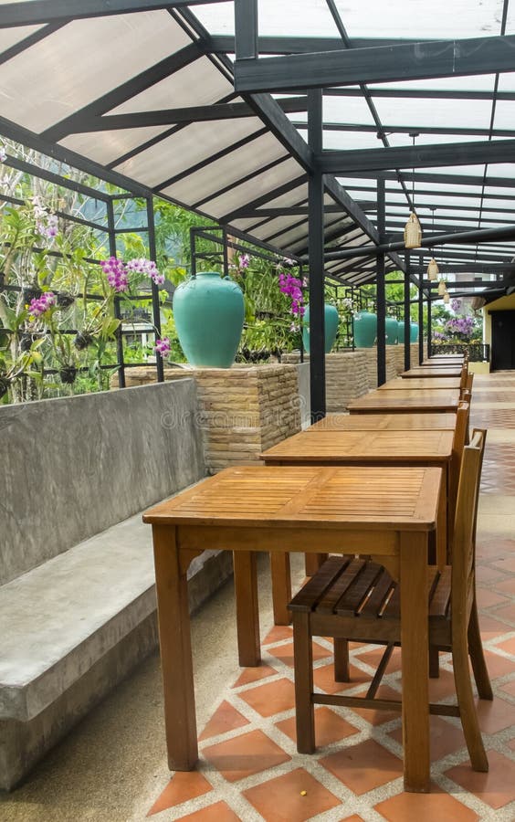 Row of Wooden Dining Tables Background Texture Stock Photo - Image of ...