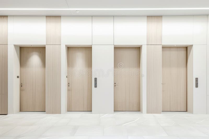 A Row of Wooden Doors in a Simple White Room Setting, Perfect for ...