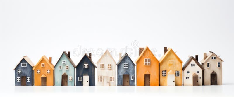 A Row of Wooden House Figures on a Table Stock Image - Image of ...