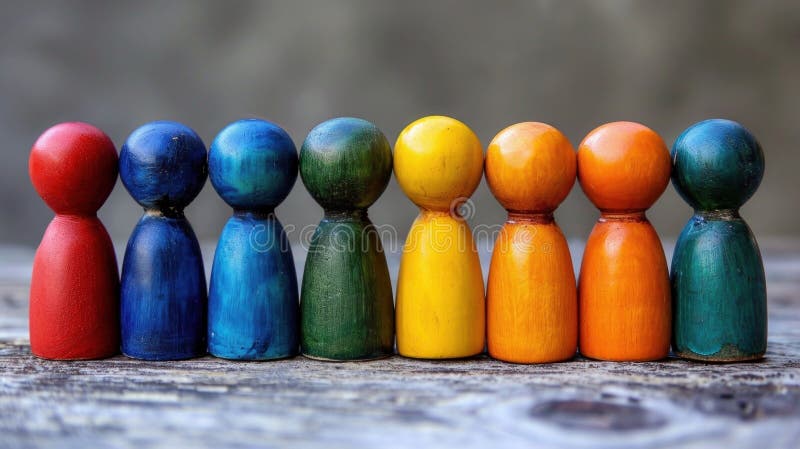 A Row of Wooden Peg People Standing in a Line, AI Stock Image - Image ...
