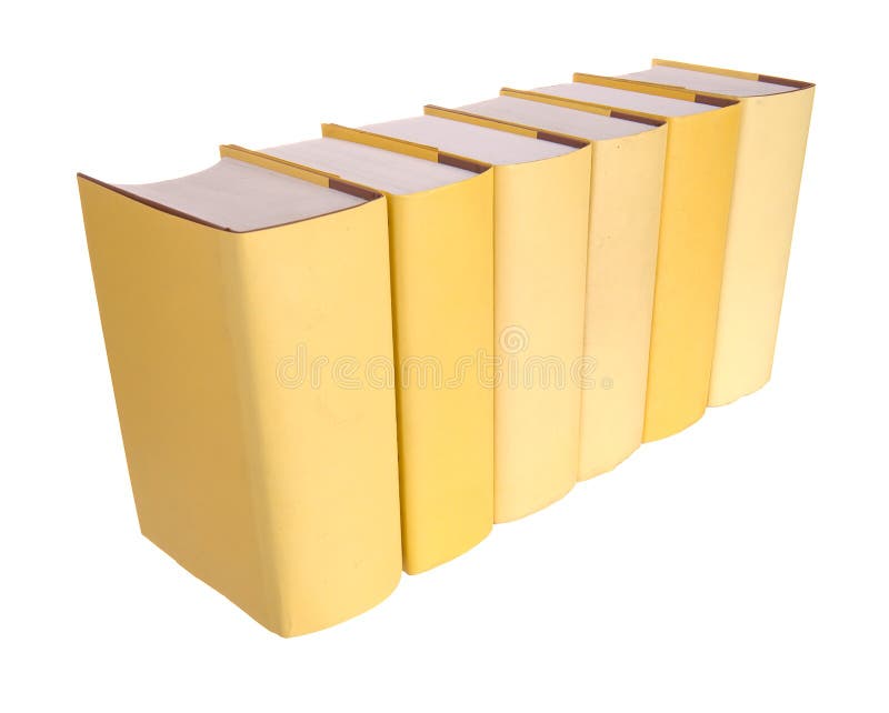 Row of Yellow Books with an Old Leather Bound Book Stock Photo - Image ...