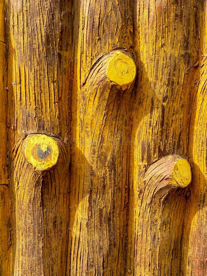 A Row of Yellow and Brown Tree Trunks with a Red Stripe Stock Photo ...