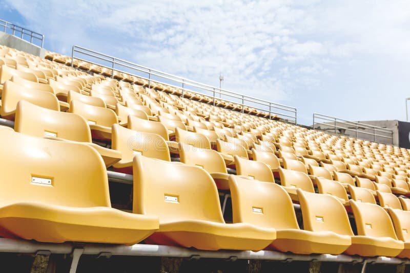 Row Yellow Chair Outdoor Stadium Stock Photo - Image of audience ...