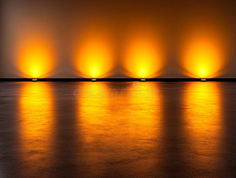 A Row of Yellow Lights in a Dark Room Stock Image - Image of black ...