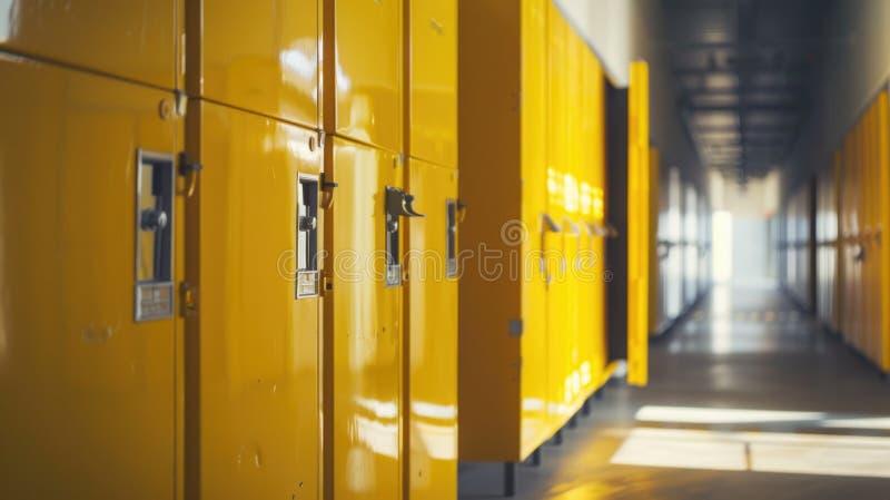 A Row of Yellow Lockers in a Hallway Stock Photo - Image of furniture ...