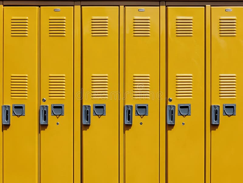A Row of Yellow Lockers with a Silver Handle Stock Photo - Image of ...