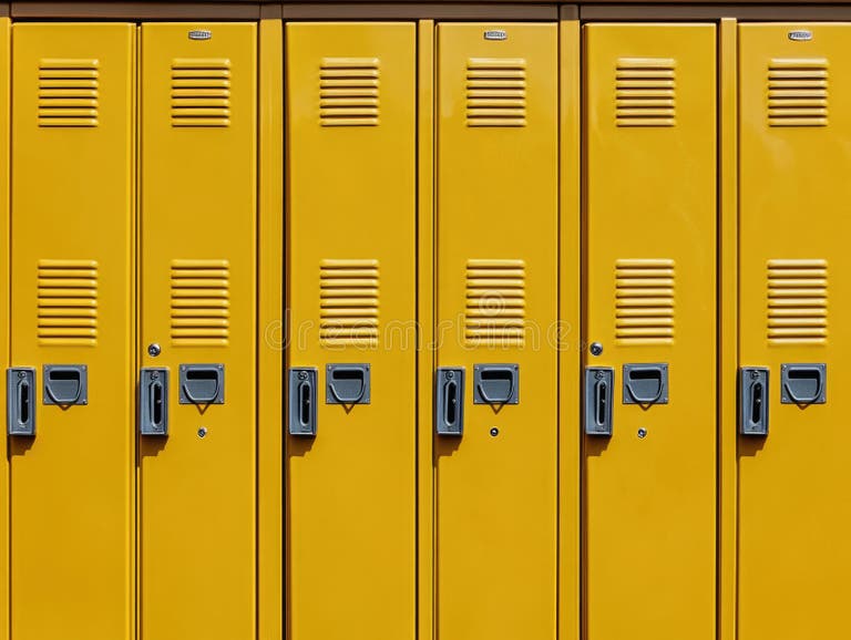 A Row of Yellow Lockers with a Silver Handle Stock Photo - Image of ...