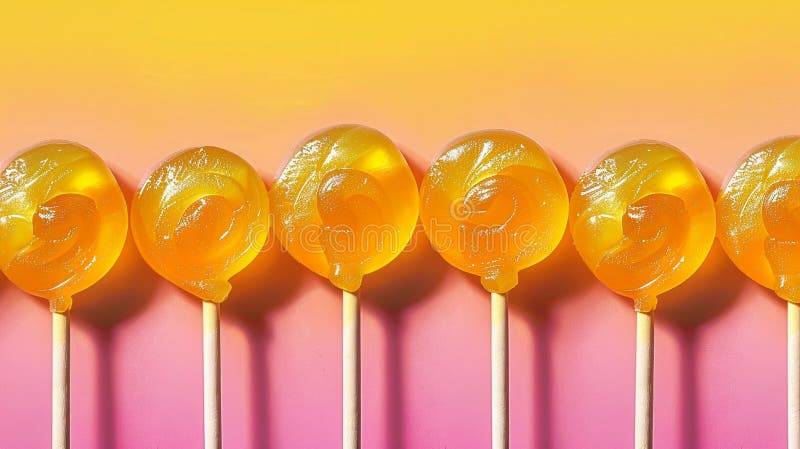 A Row of Yellow and Orange Lollipops on a Gradient Background Stock ...