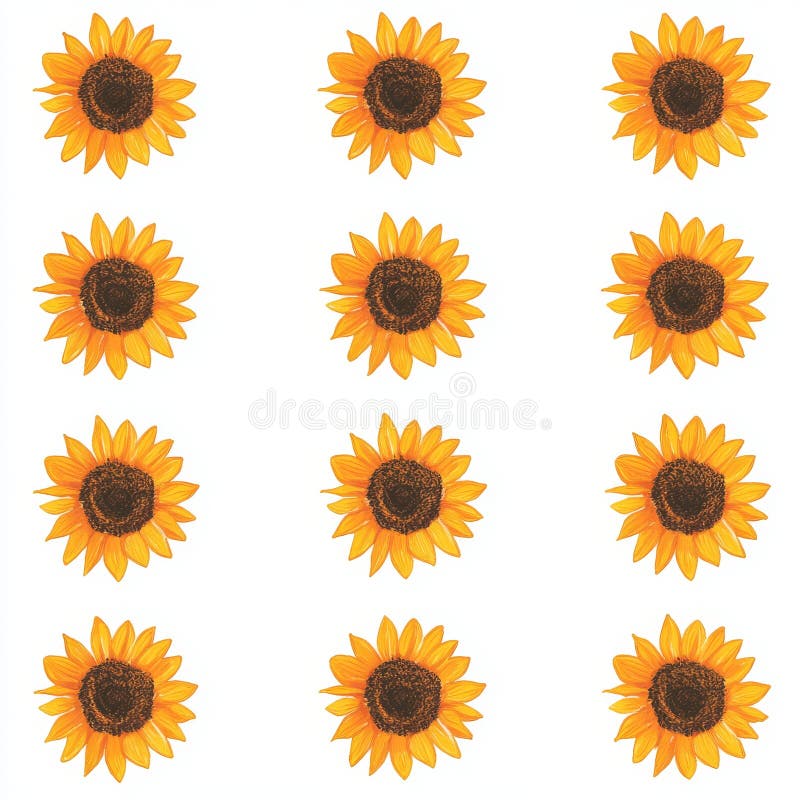 A row of yellow sunflowers stock illustration. Illustration of bloom ...