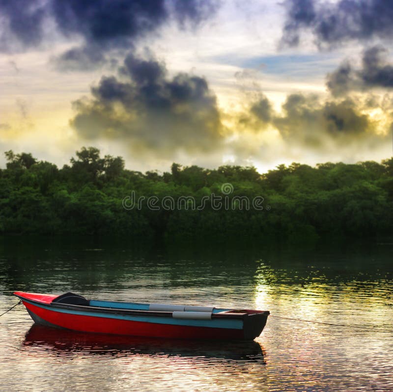 Row Boat Floating on the Water Stock Image - Image of floating, lake ...