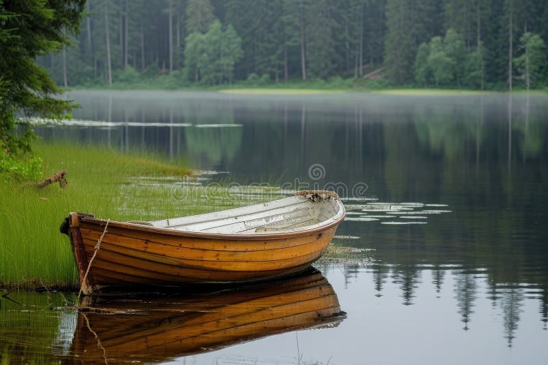 Rowboat on a Calm Lake Photography Stock Photo - Image of blue, beauty ...