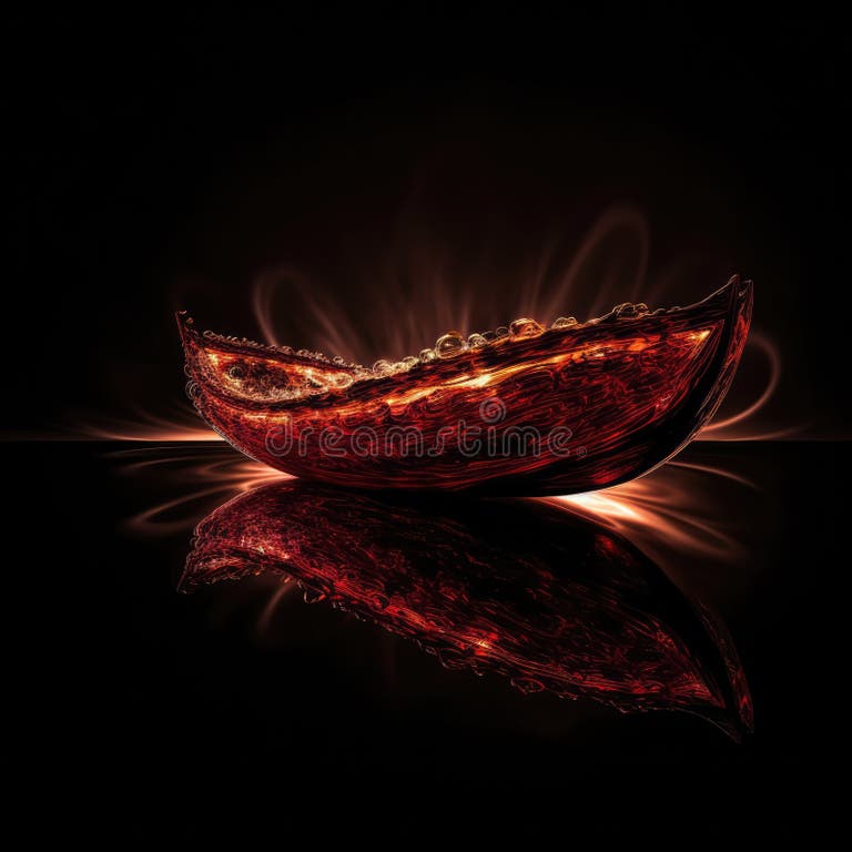 Rowboat Shape in Red Fire on Black Background. Generative AI Stock ...