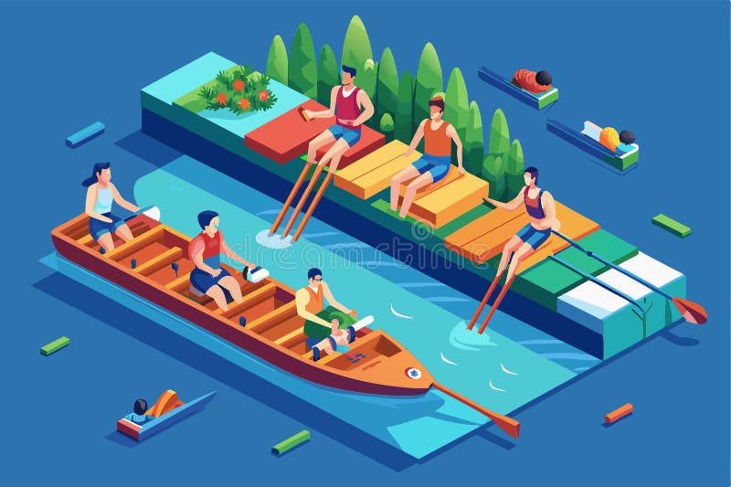 Rowers Practice Together in a Colorful Setting, Showcasing Teamwork and ...