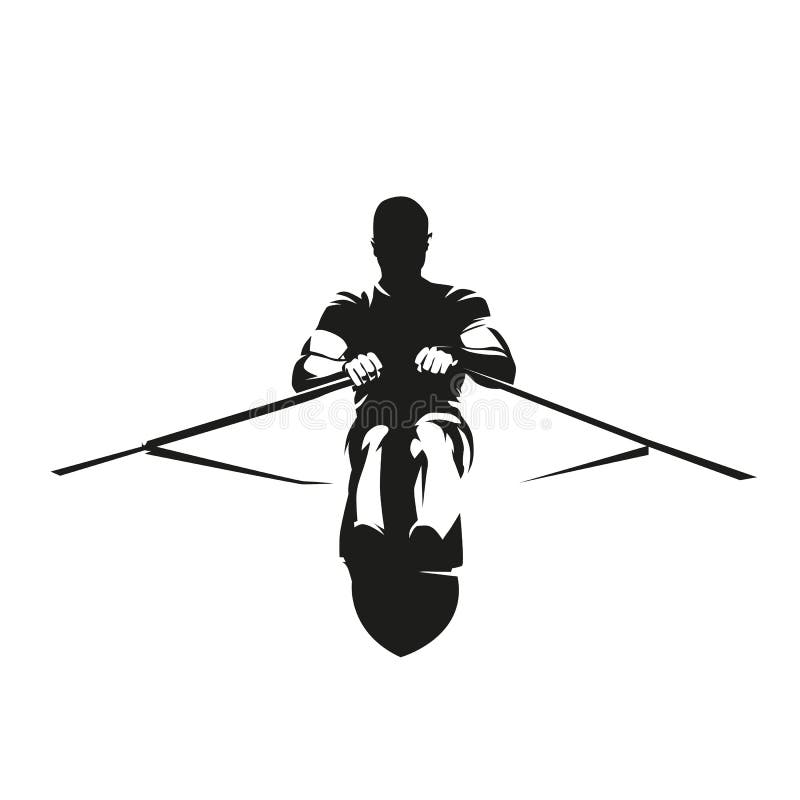 Rowing, Athlete Rows, Front View Isolated Vector Silhouette. Water ...