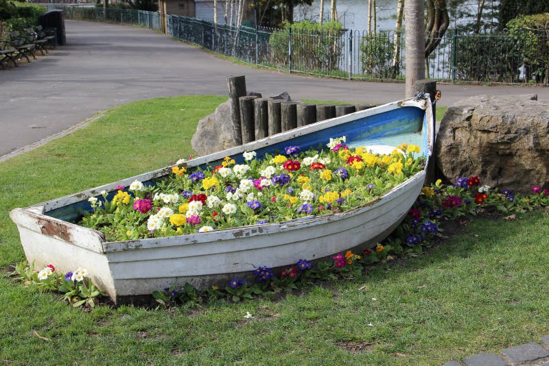Rowing Boat Being Used As a Flower Pot Stock Image - Image of blooming ...