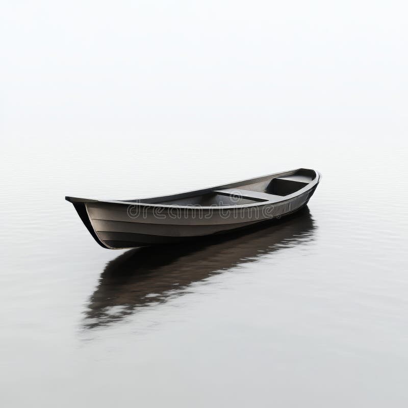 A Rowing Boat Silhouette in Black and White, Isolated on a White ...