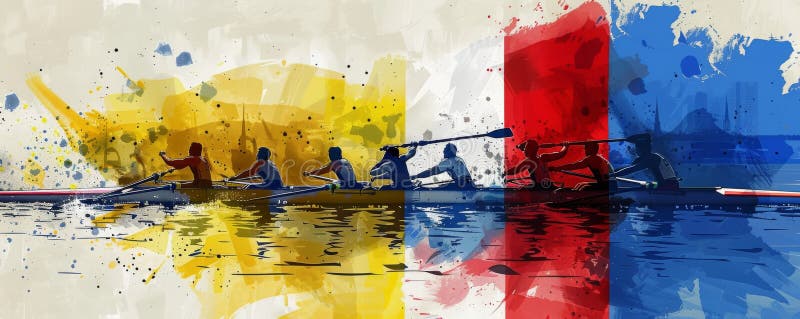 Rowing Competition at the Olympics with Colorful Abstract Background ...