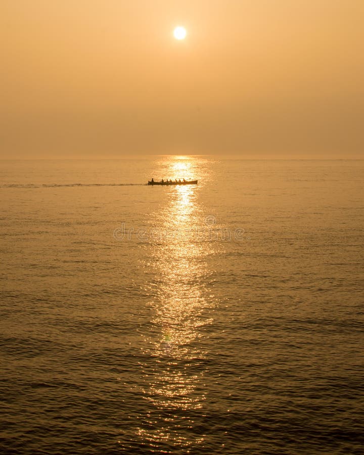 Rowing Crew and Sunset in Sepia Stock Photo - Image of somerset, soft ...