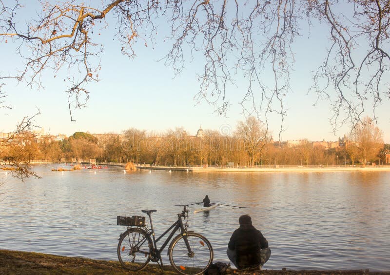 Rowing and Cycling in the Last Hours of the Day Stock Image - Image of ...