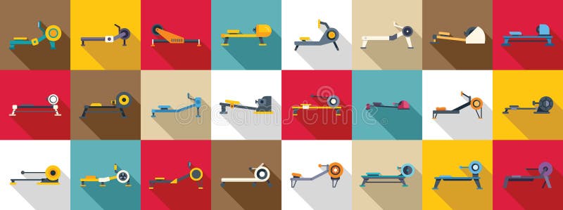 Rowing Machine Icons Set. Rowing Machine Icon Set Showing Cardio Workout Stock Illustration ...