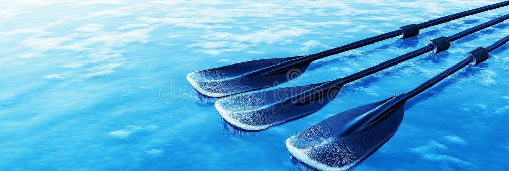 Rowing Oars with Ice Patterns on Light Blue Water Three Rowing Oars ...