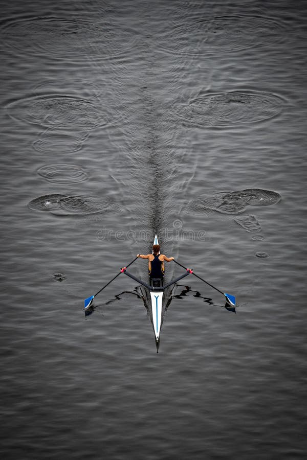Rowing Solo - Aerial View editorial photo. Image of effort - 164078296