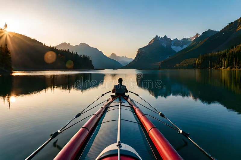 A Rowing Team Gliding Smoothly Across a Serene Lake during Sunrise ...