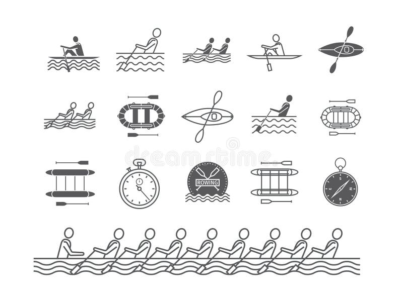 Rowing Team Line Icons. Sport Signs. Vector Emblem Stock Vector ...