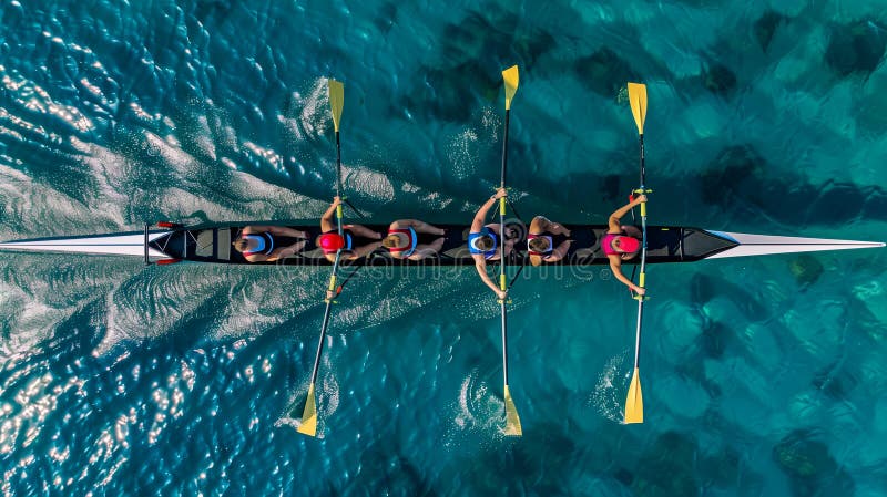 Rowing Team Sport Competing in Deep Sea Stock Illustration ...