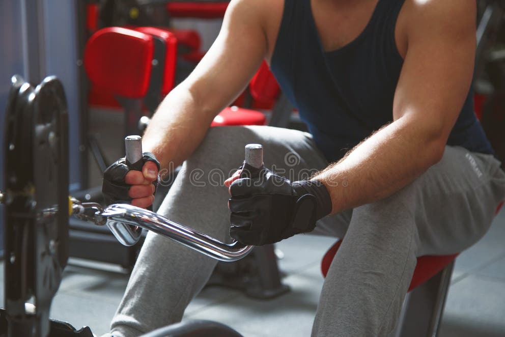 Rowing Young Man in Gym Training Hands Close Up Stock Image - Image of ...