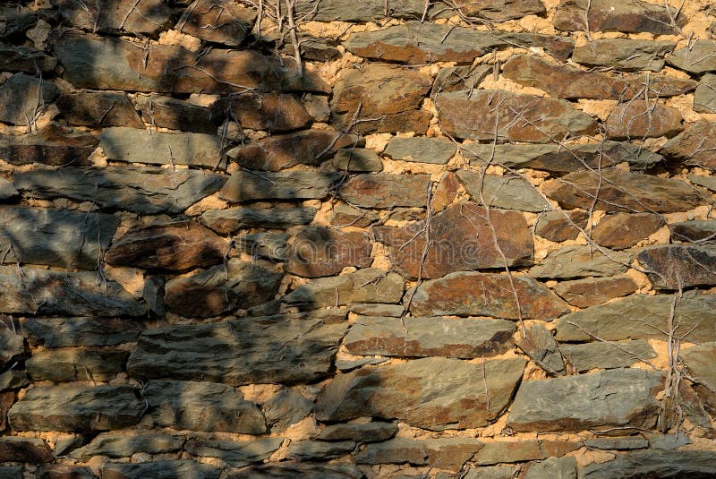 Rown Old Stone Wall in Rock Stock Image - Image of real, construction ...