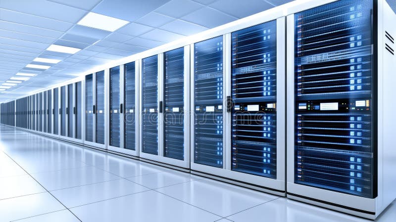 Rows of Advanced Server Cabinets with Glowing Blue Lights Fill the Data ...