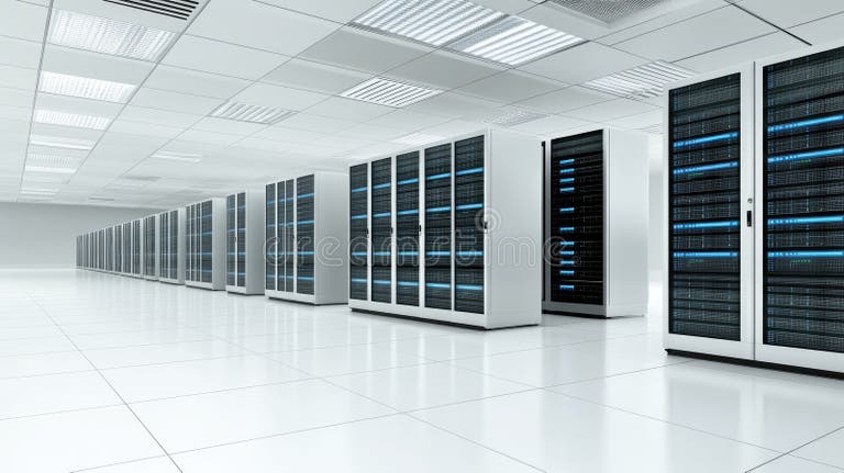 Rows of Advanced Server Cabinets with Glowing Blue Lights Fill the Data ...