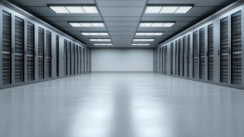 Rows of Advanced Server Cabinets with Glowing Blue Lights Fill the Data ...