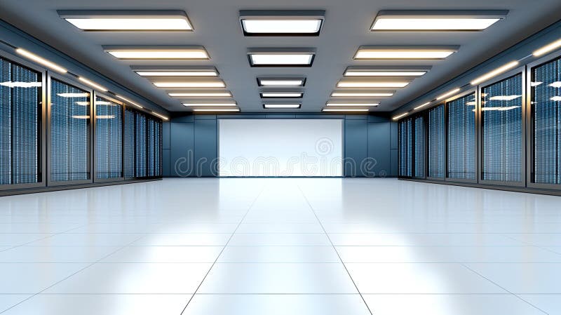 Rows of Advanced Server Cabinets with Glowing Blue Lights Fill the Data ...