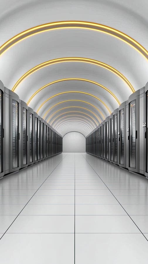 Rows of Advanced Server Cabinets with Glowing Blue Lights Fill the Data ...