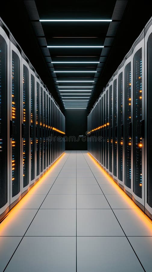 Rows of Advanced Server Cabinets with Glowing Blue Lights Fill the Data ...