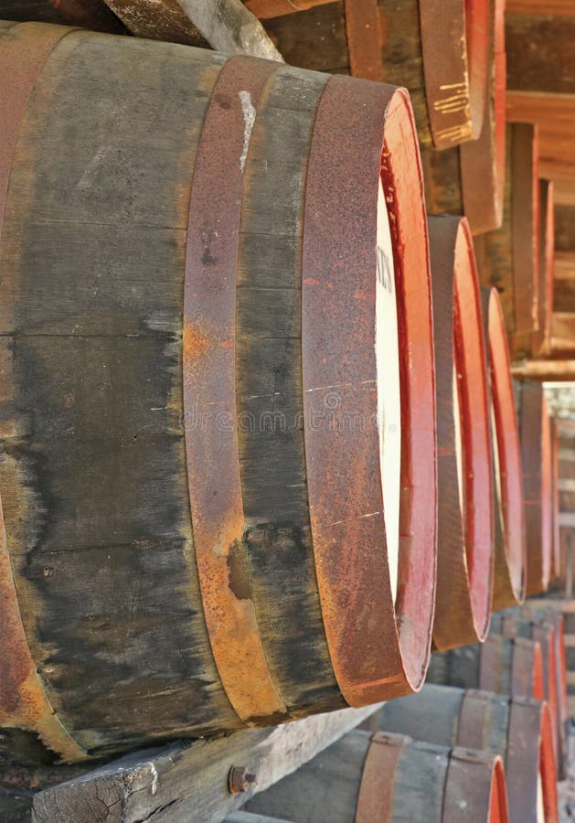 Rows of Aged Wooden Wine Barrels Stock Image - Image of barrel, storage ...