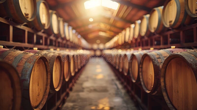 Rows of Aging Barrels in a Cellar. Stock Image - Image of fermentation ...