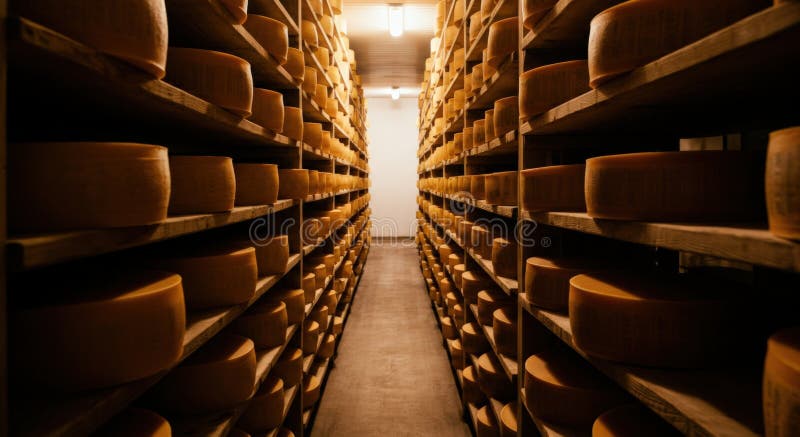 Rows Aging Cheese Wheels Storage Facility Showcasing Craftsmanship ...